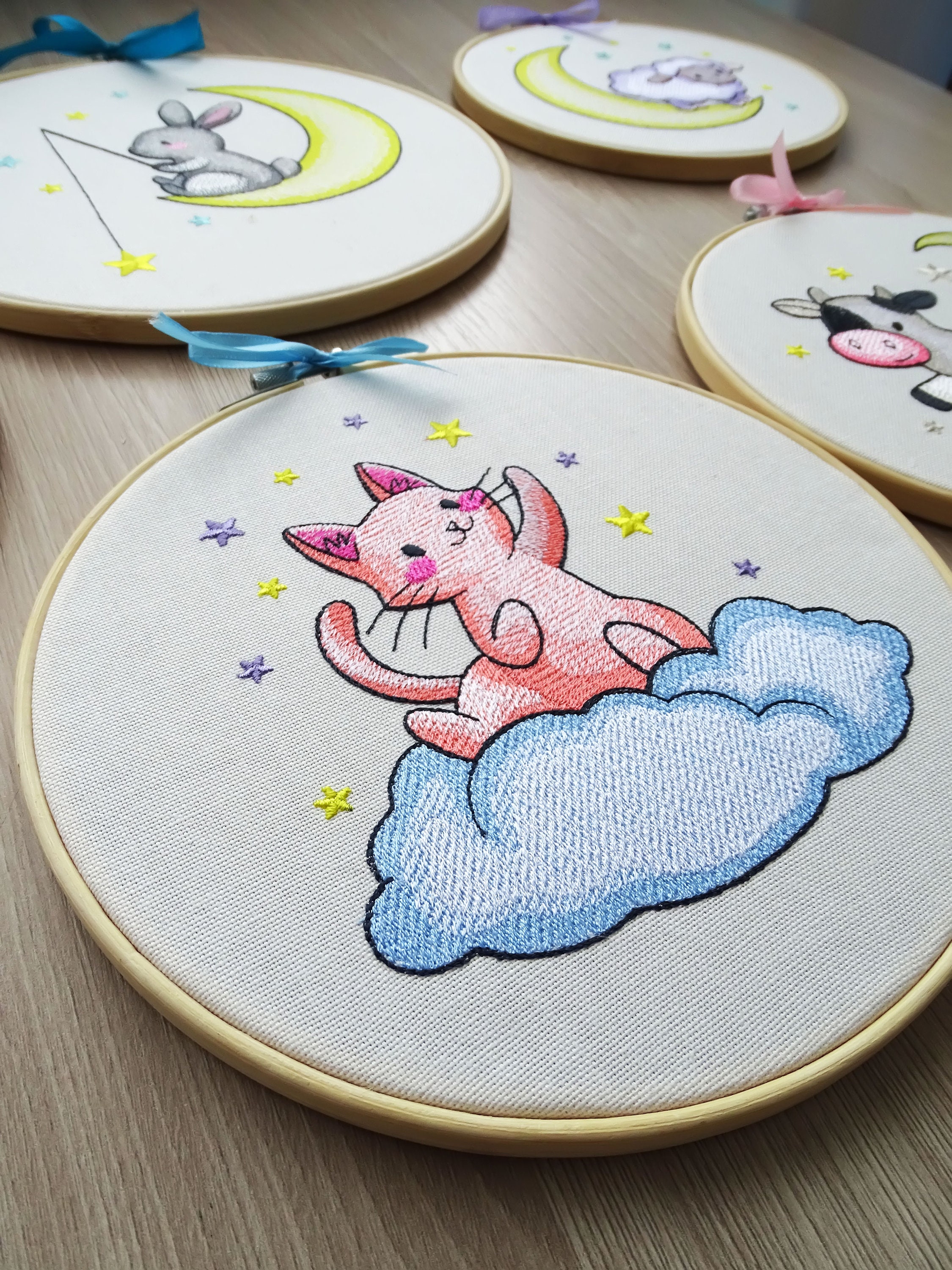 Embroidery Hoop Art "cat ", "cow "," Sheep".housewarming Gift.gift for ...