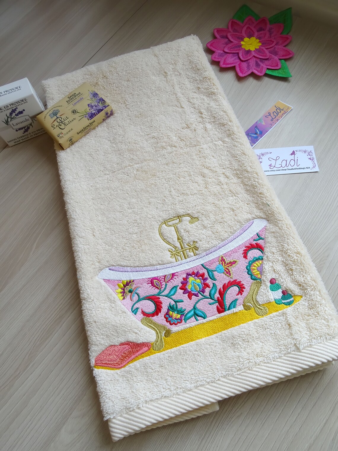 Terry Hand Towel With Embroidery.bath Towel Set With a Floral - Etsy