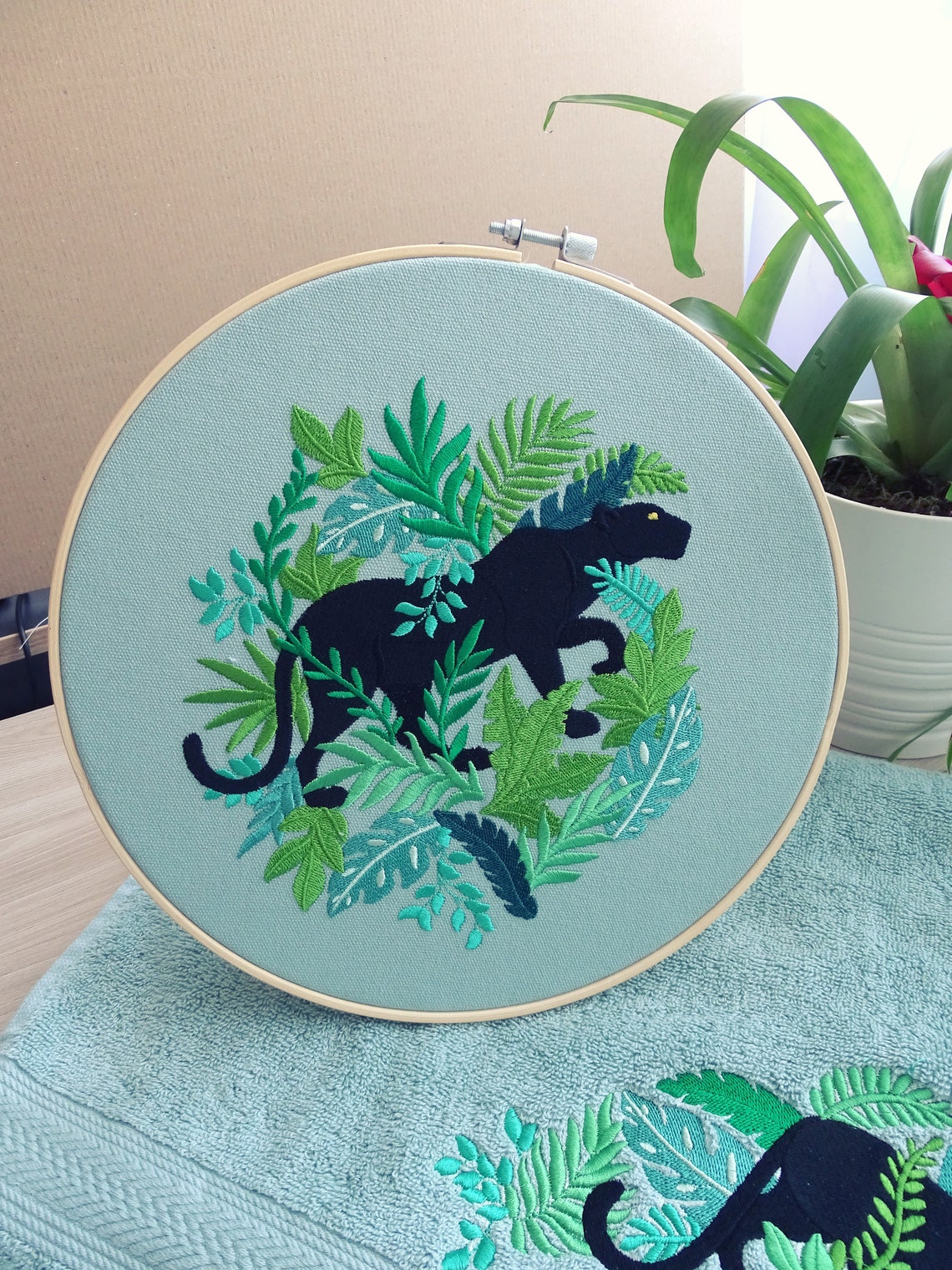 Set of Towels Machine Embroidery Black Panther. Wall Pano Machine ...
