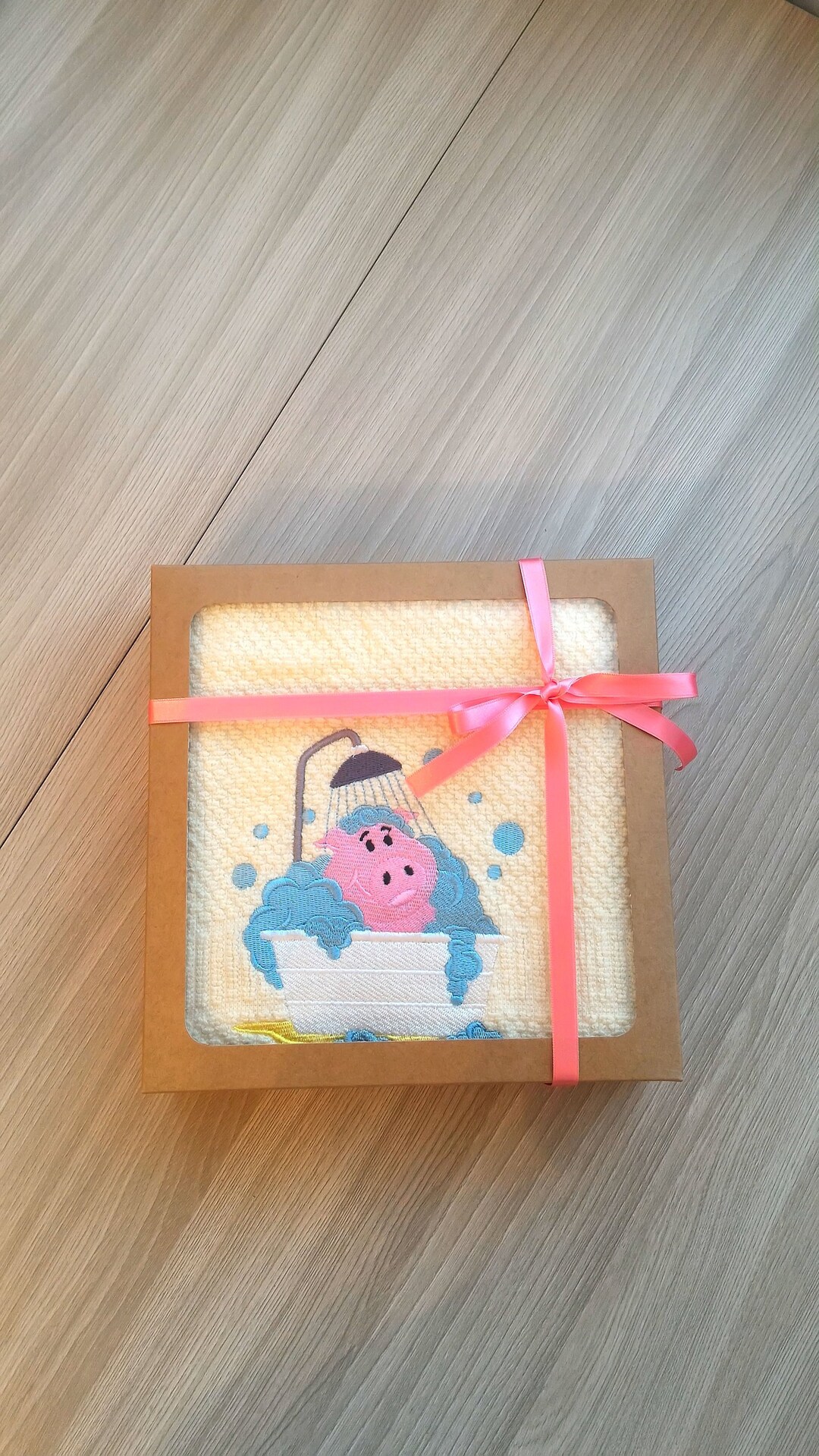 Light Yellow Terry Towel With Embroidery Symbol of the Year 2019 Pig ...