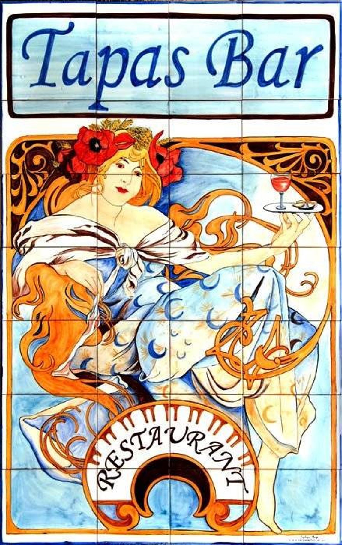 Tile Mural, Picture Alfons Mucha, Art Deco, Art Nouveau. Tradicional ...
