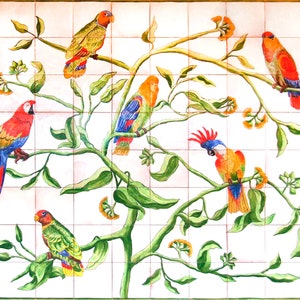 Tile Mural, Hand Painted, Handmade. Landscape, Still Life, Parrots ...