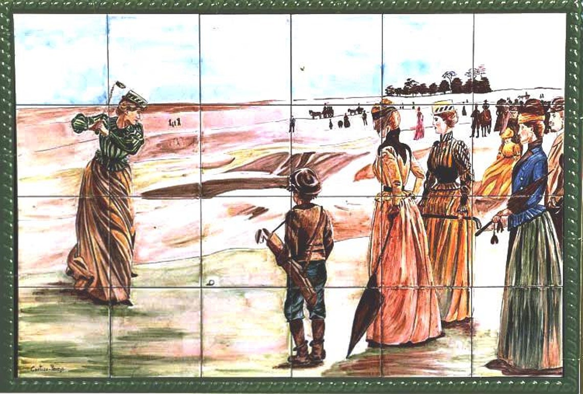 Country Golf. Tile Mural, Hand Painted, Hand Made. Tradicional Ceramic ...