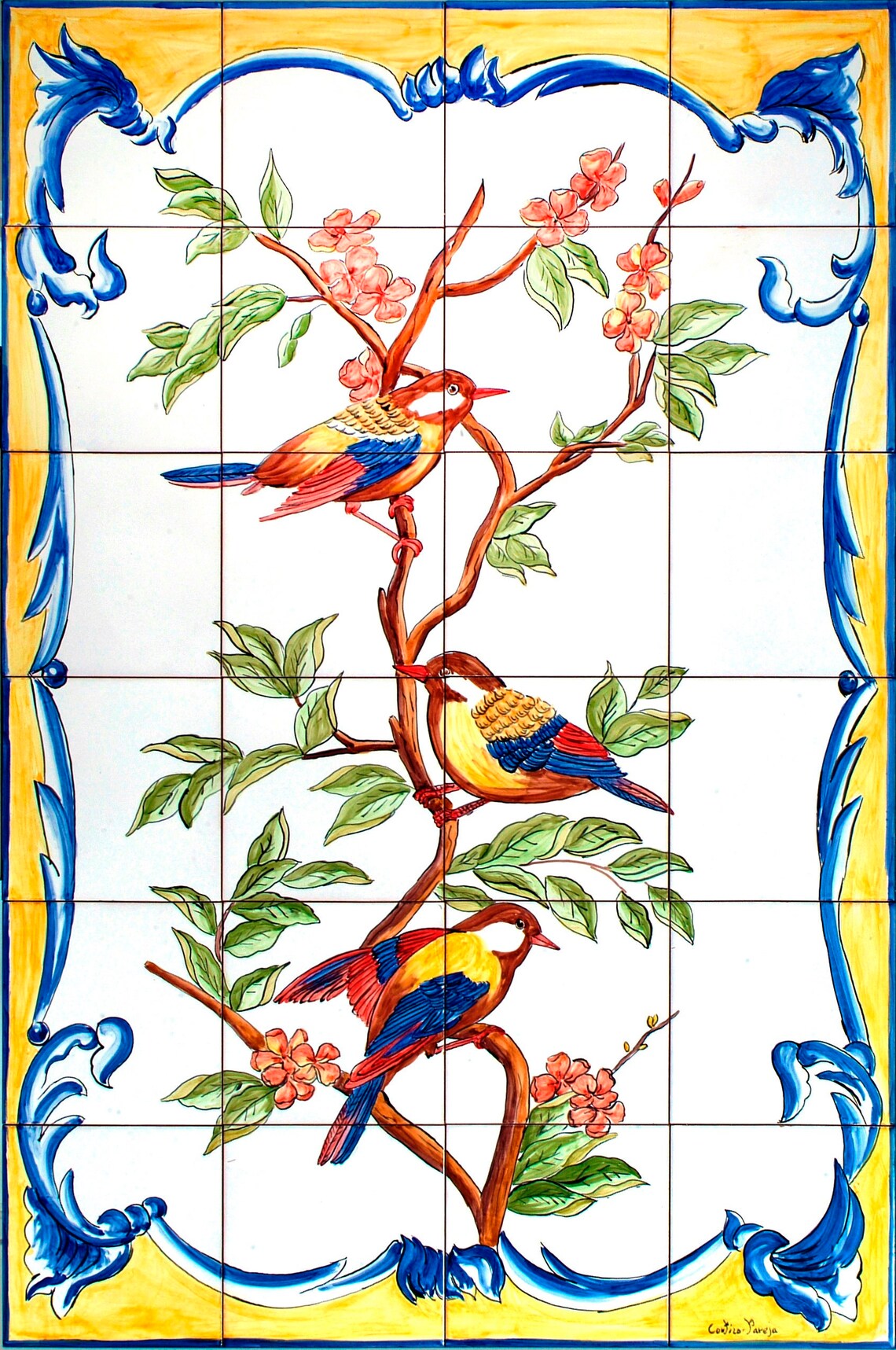 Mural Tiles, Birds and Flowers. Tradicional Ceramic, Hand Painted ...
