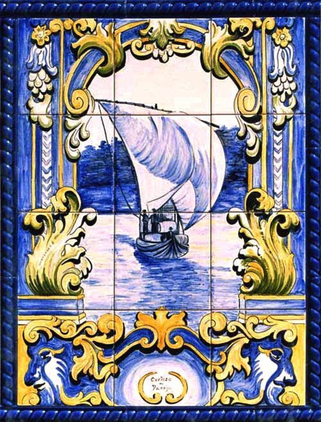 Tiles, Landscape Sailboat, Portuguese, Handmade, Handpainted ...