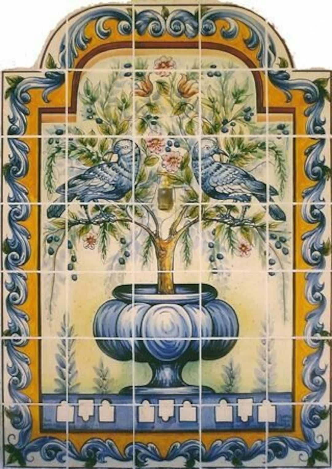 Olive Tree Whit Birds. Tile Mural, Tradicional Ceramic. Clasic Desing ...