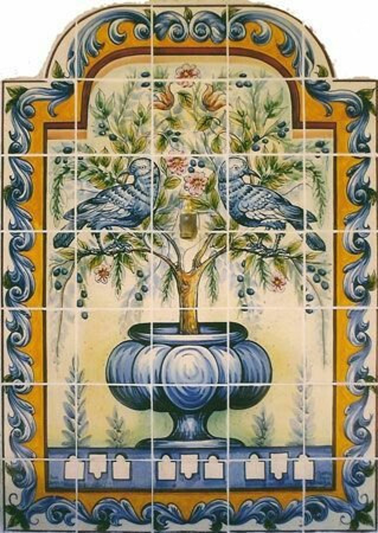 Olive Tree Whit Birds. Tile Mural, Tradicional Ceramic. Clasic Desing ...