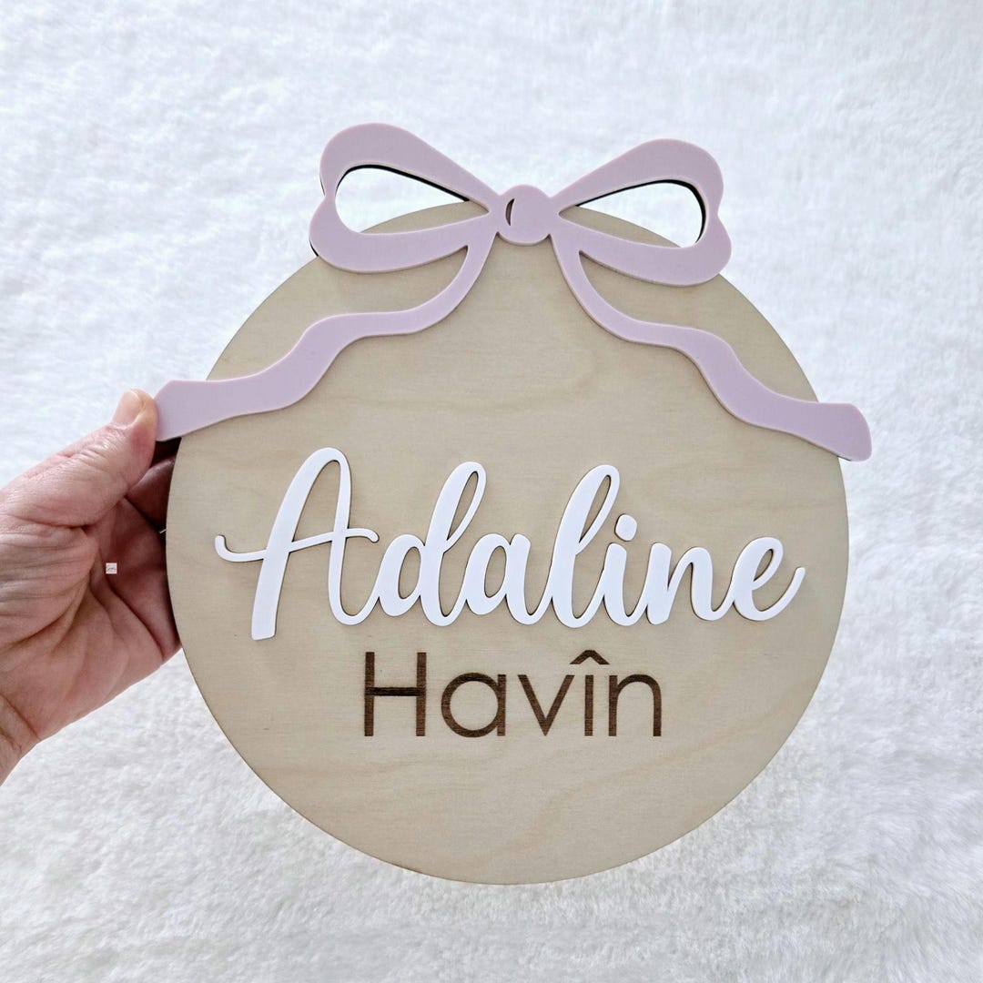 Birth Announcement Sign, Bow Wooden Newborn Baby Name Sign, Hospital ...