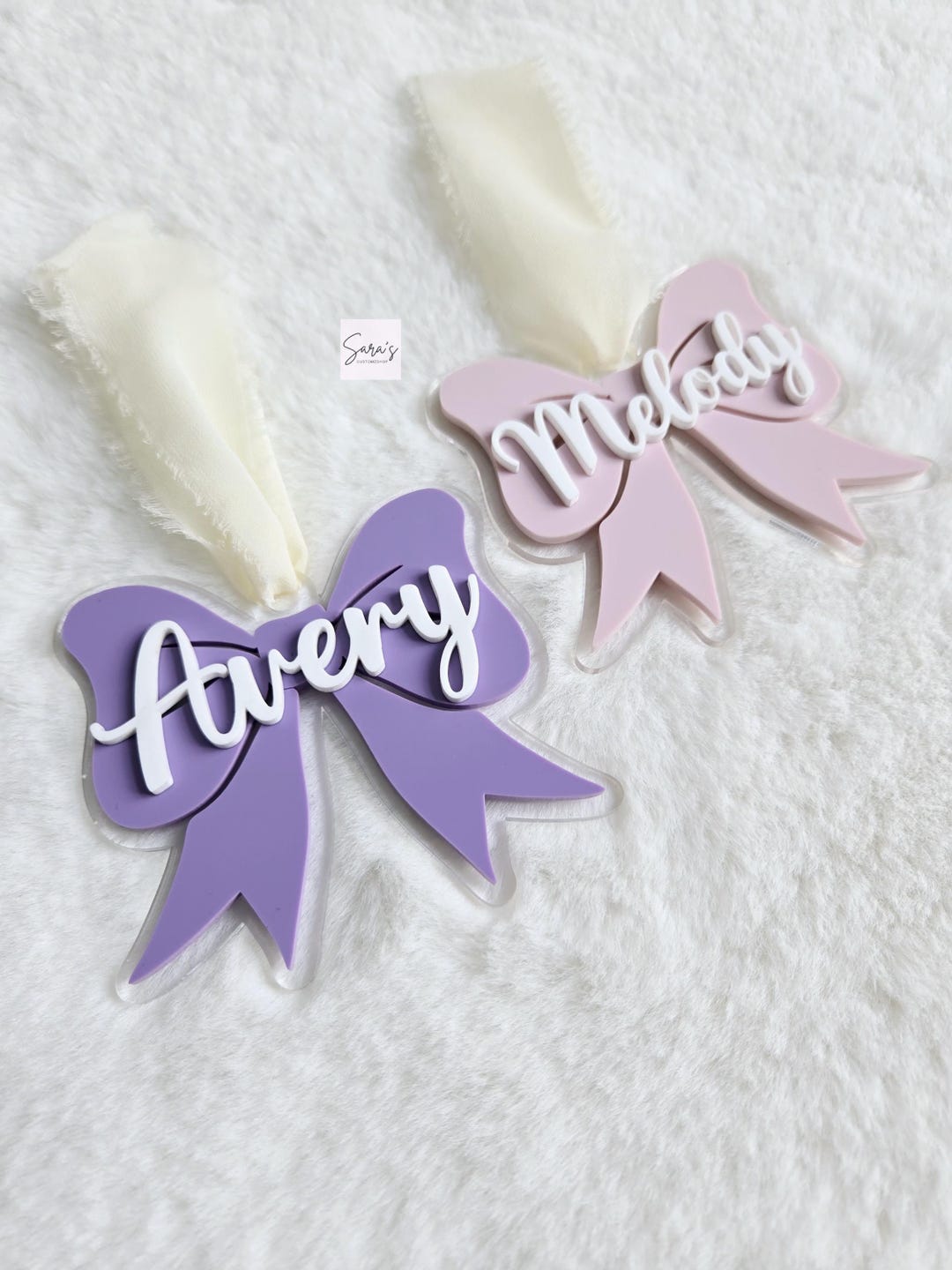 Personalized Bow Name Tag, Custom Bow Name Gift Tag, Party Favor Bow ...