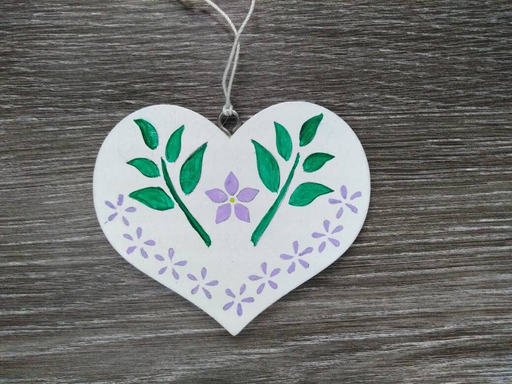 Wooden Hanging Heart, Flower Wall Art, Floral Decoration, Gift for ...