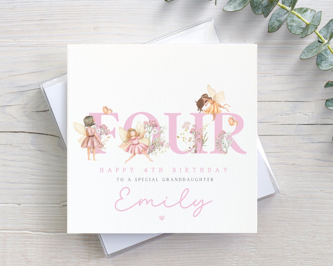 Personalised Fairy 4th Fourth Birthday Card for Girl Daughter ...