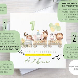 Personalised 2nd 3rd 1st Safari Jungle Train Birthday Card Animal for ...