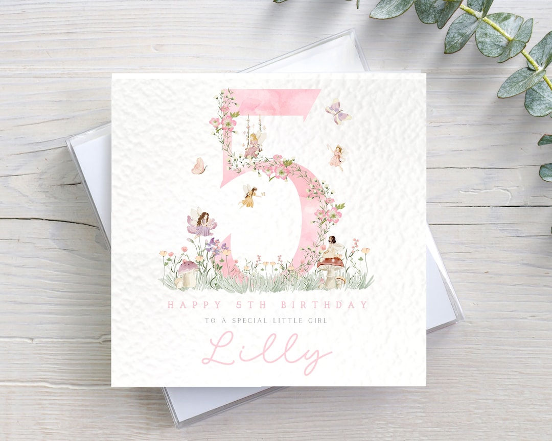 Personalised Flower Fairy 5th Birthday Card for Girl Daughter ...