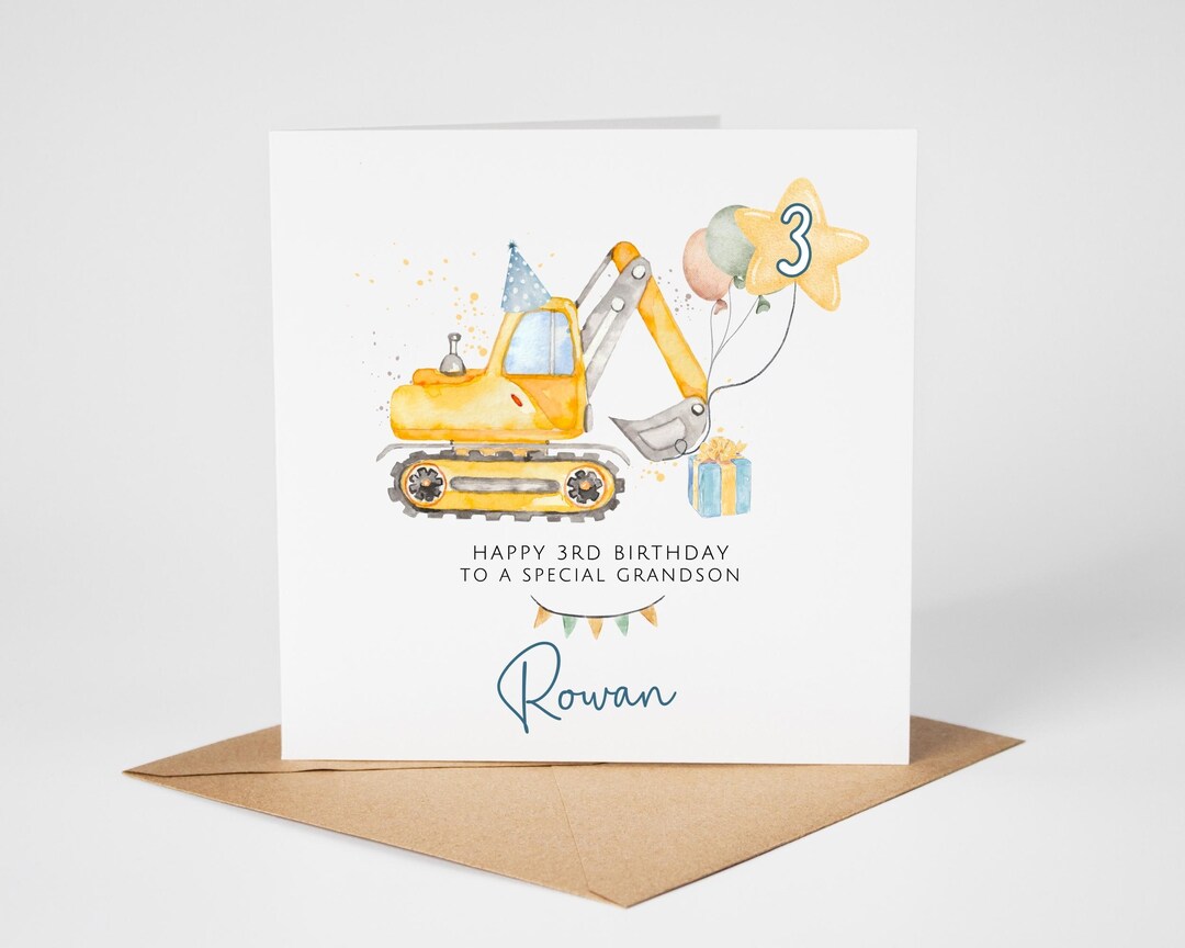 Personalised Digger Birthday Card Baby Boy Son Grandson Godson Nephew ...