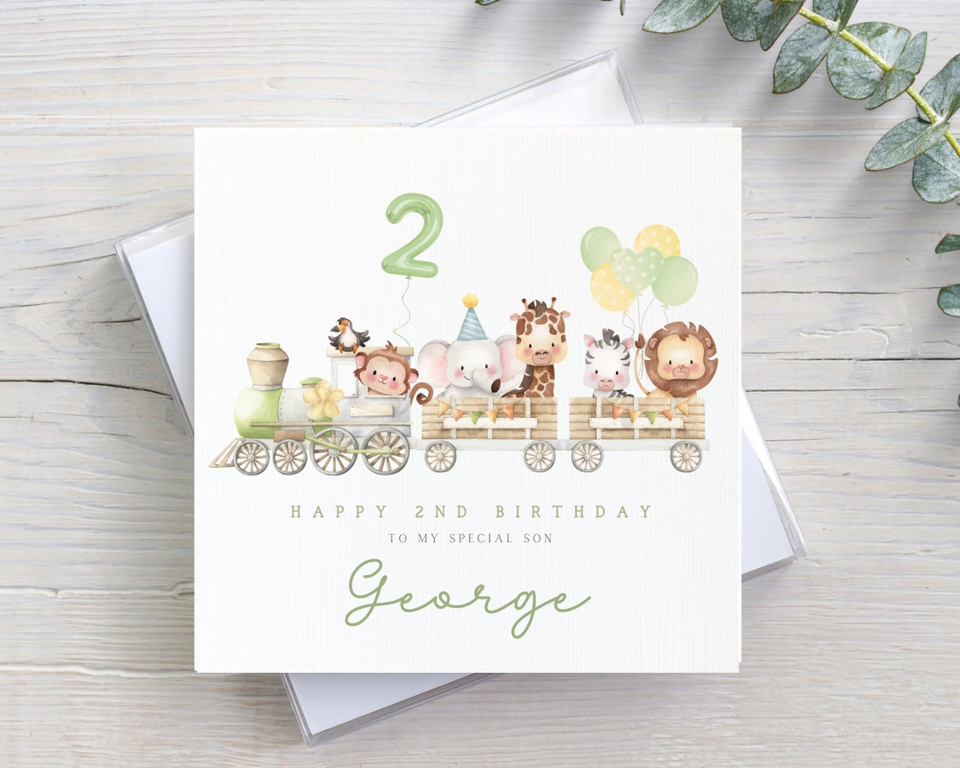 Personalised 2nd 3rd 1st Safari Jungle Train Birthday Card Animal for ...
