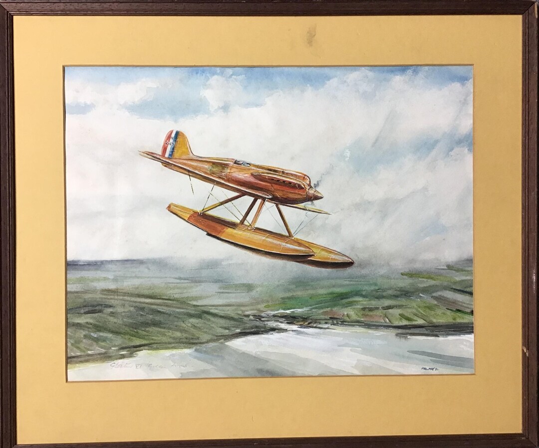 Vintage Watercolour of Gloster VI Racing Sea Plane - by Artist Phil May ...