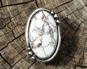 Large White Buffalo Turquoise Ring/howlite Ring/white Stone Ring ...