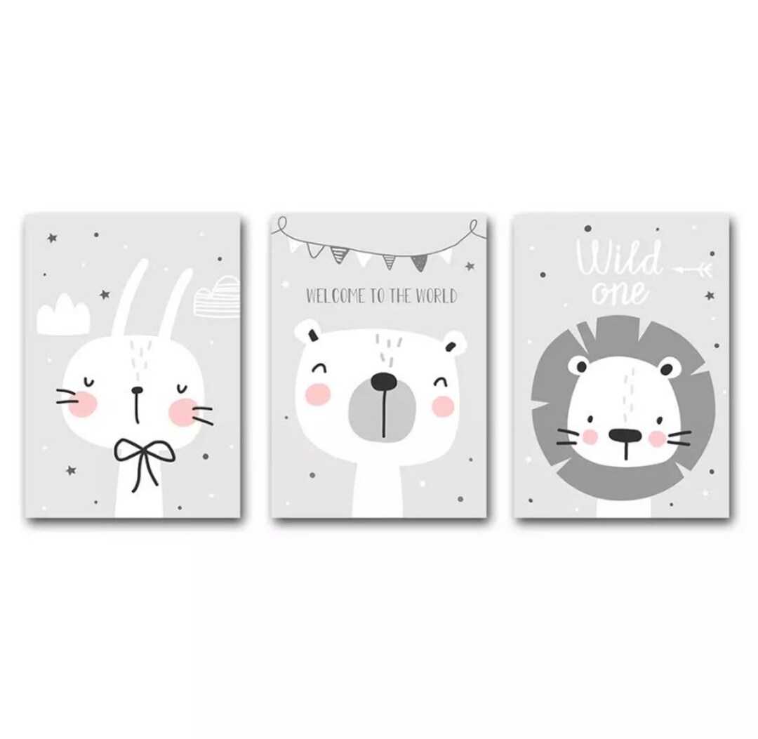 Scandi Nursery Prints, Set of Three Wall Posters, Nursery Decor ...