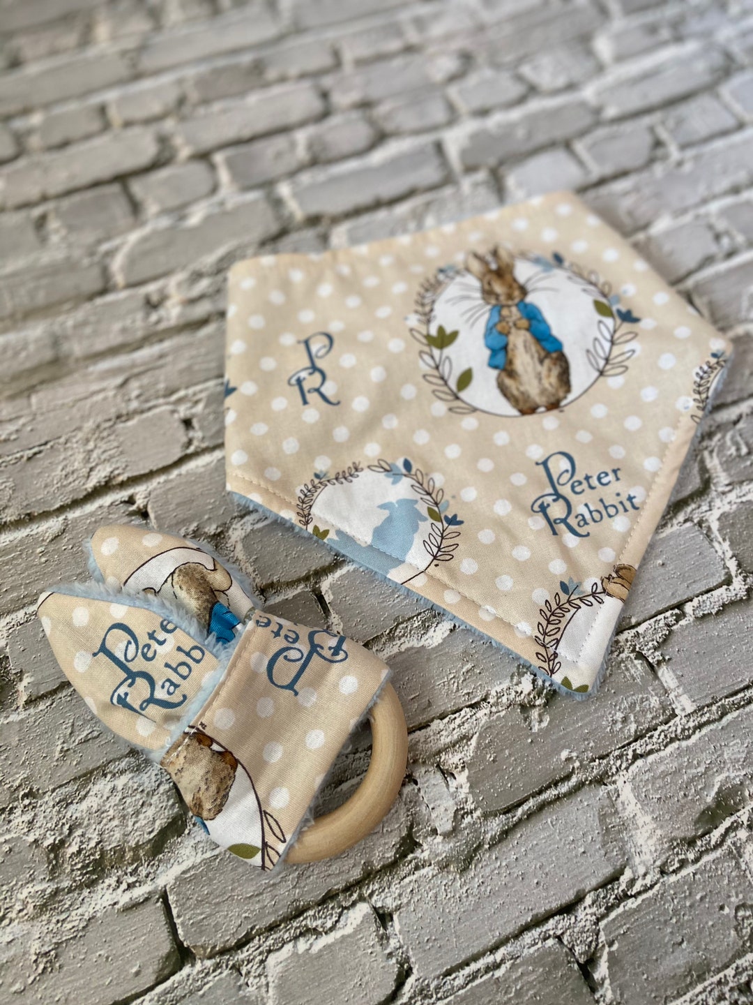 Peter Rabbit Bandana Bib, Peter Rabbit Teething Ring, Baby Shower Gift ...