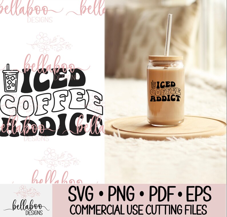 Iced Coffee Addict Cricut/silhouette SVG | Coffee Retro Png - DIGITAL FILE - Etsy