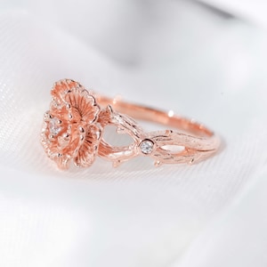 Unique Flower Ring, Moissanite Engagement Flower Ring, Floral Ring, Dainty Ring Promise, Flower ...