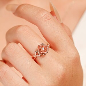 Unique Flower Ring, Moissanite Engagement Flower Ring, Floral Ring, Dainty Ring Promise, Flower ...