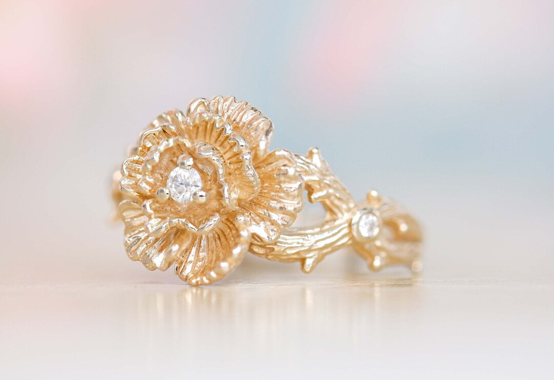 Unique Flower Ring, Moissanite Engagement Flower Ring, Floral Ring ...