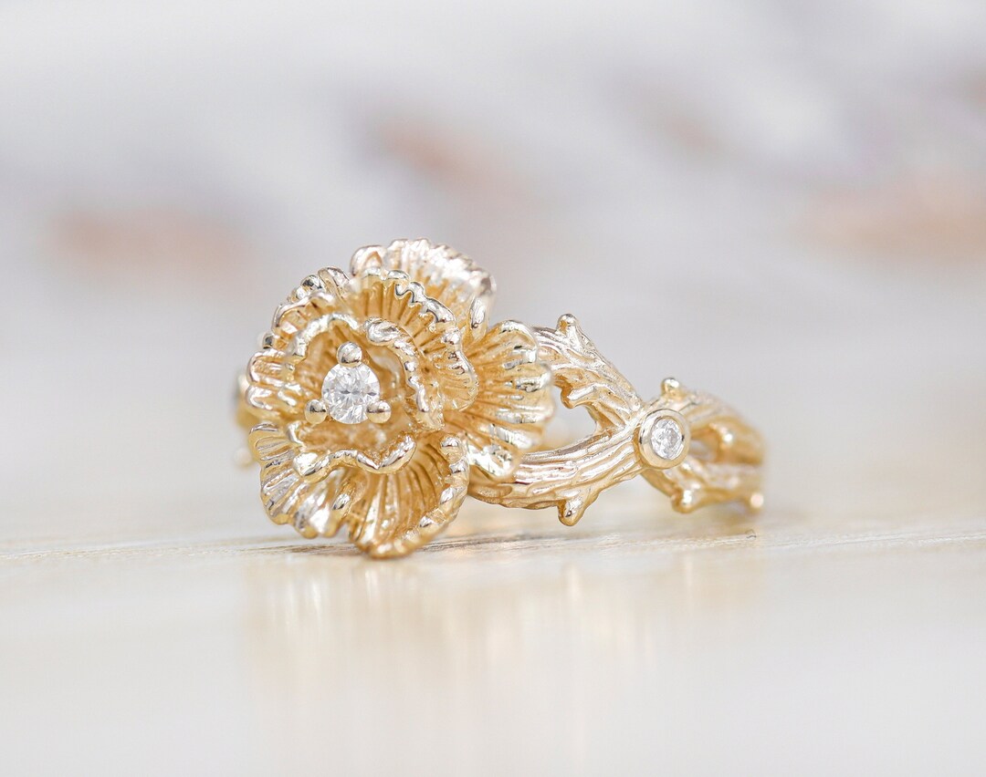 Unique Flower Ring, Moissanite Engagement Flower Ring, Floral Ring ...