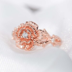 Unique Flower Ring, Moissanite Engagement Flower Ring, Floral Ring, Dainty Ring Promise, Flower ...