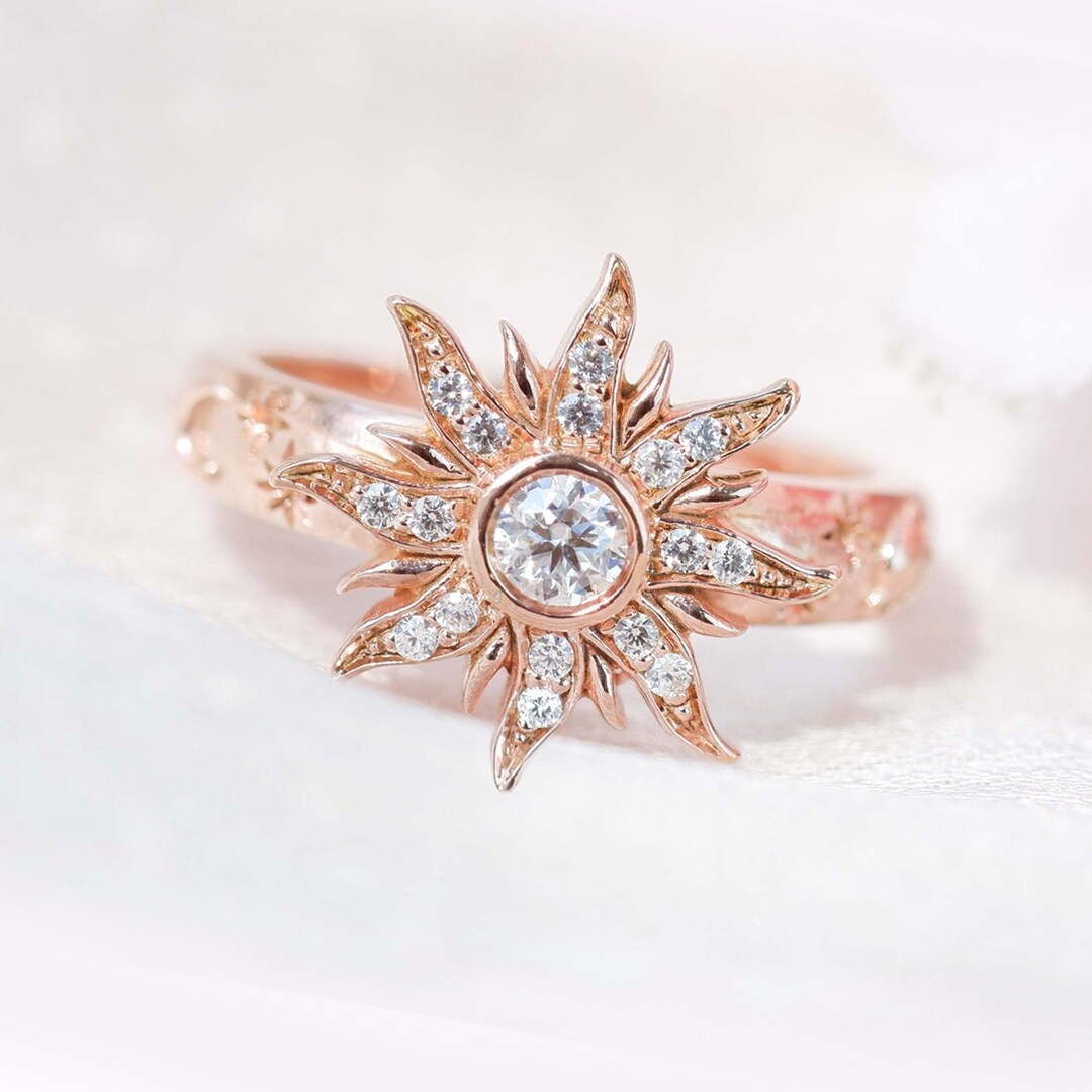 Universe Ring in 18K Gold, Diamond Moon and Star Design Ring, Sun ...