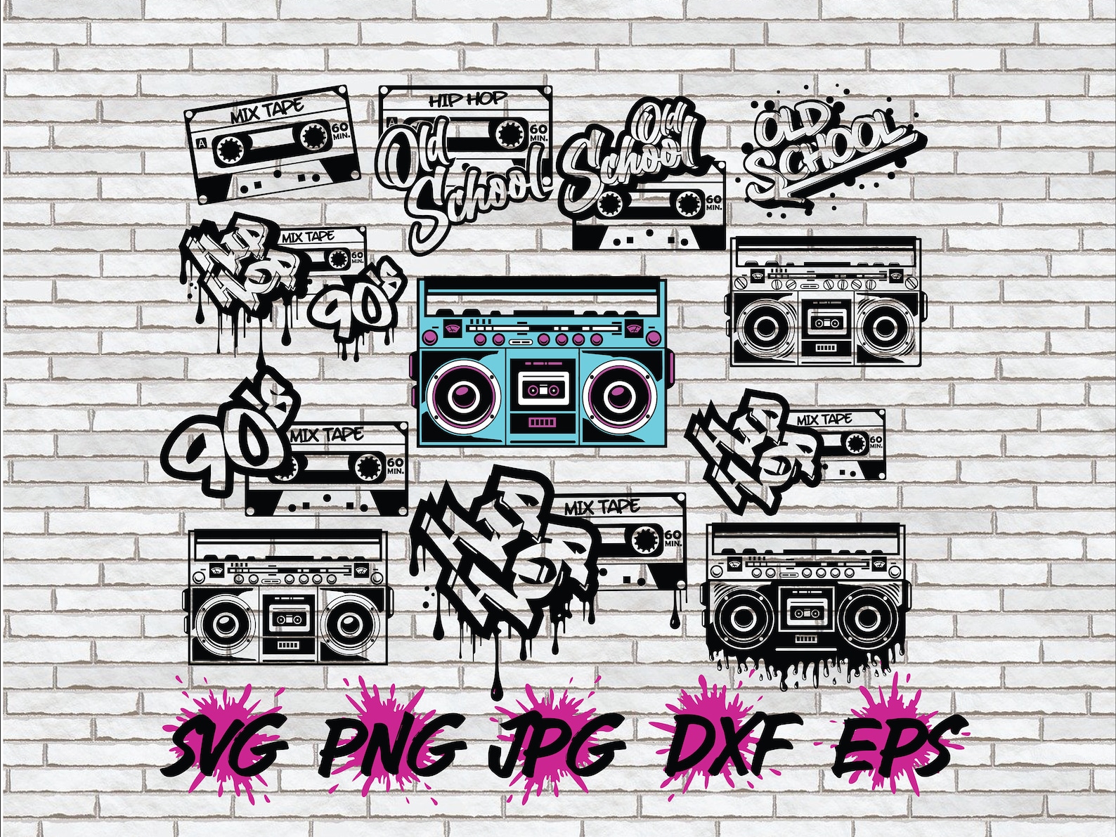 Hip Hop SVG Bundle, Old School SVG, Boombox Svg, Retro Throwback 90s 90 ...