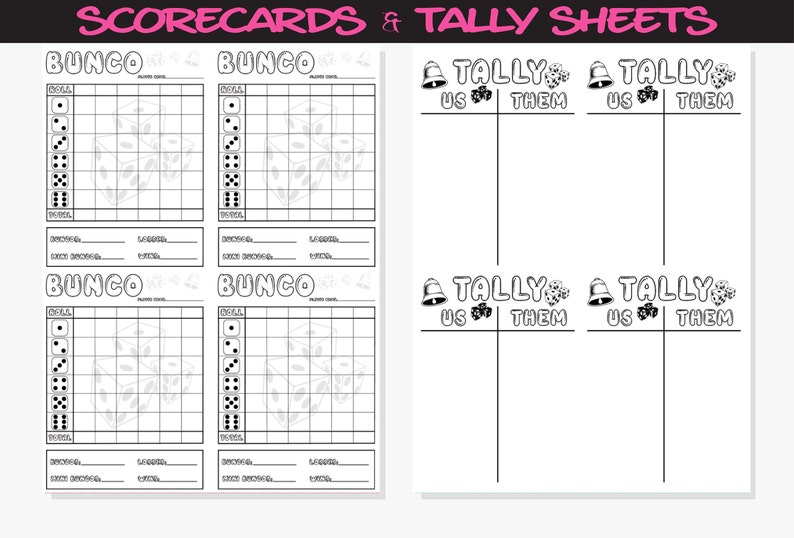 Bunco Printables, Bunco Tally Sheets, Bunco Scorecards, Bunco Score ...