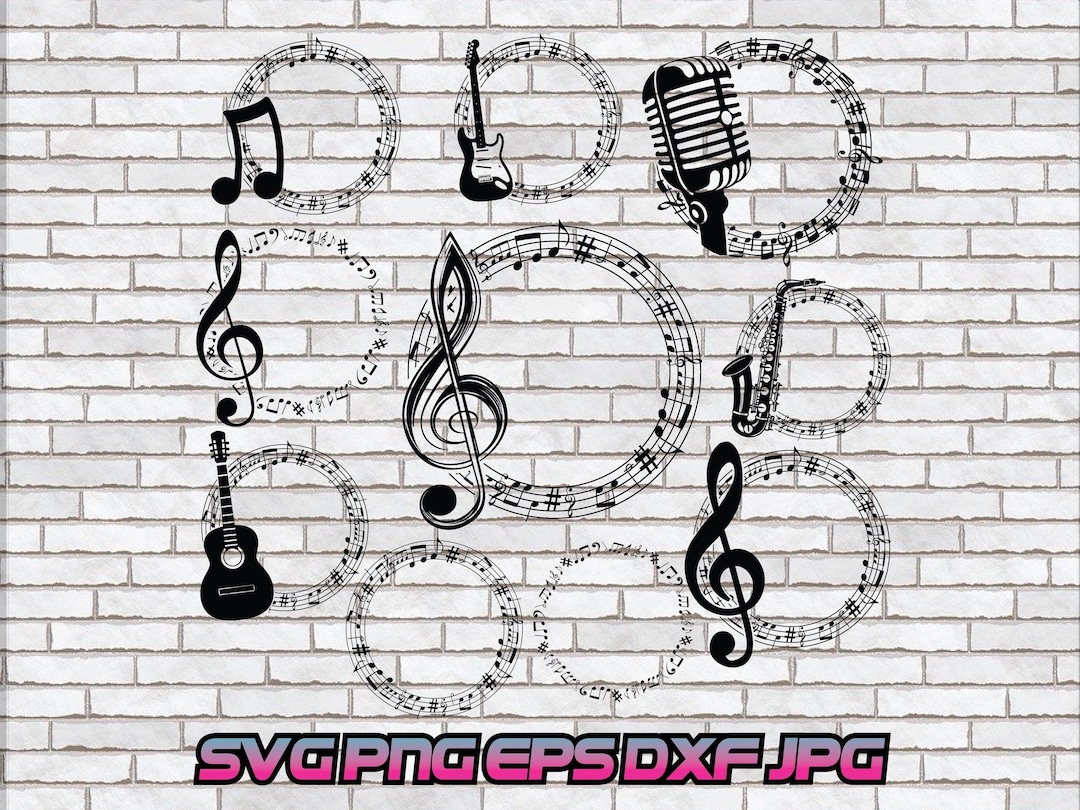 Circle Monogram Border Frame Music Notes Song Gift for Music Lover ...