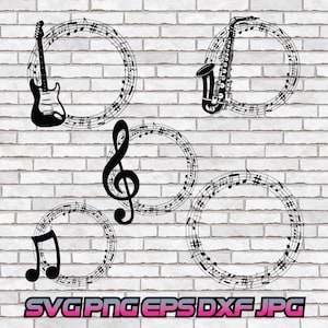 Circle Monogram Border Frame Music Notes Song Gift for Music Lover ...