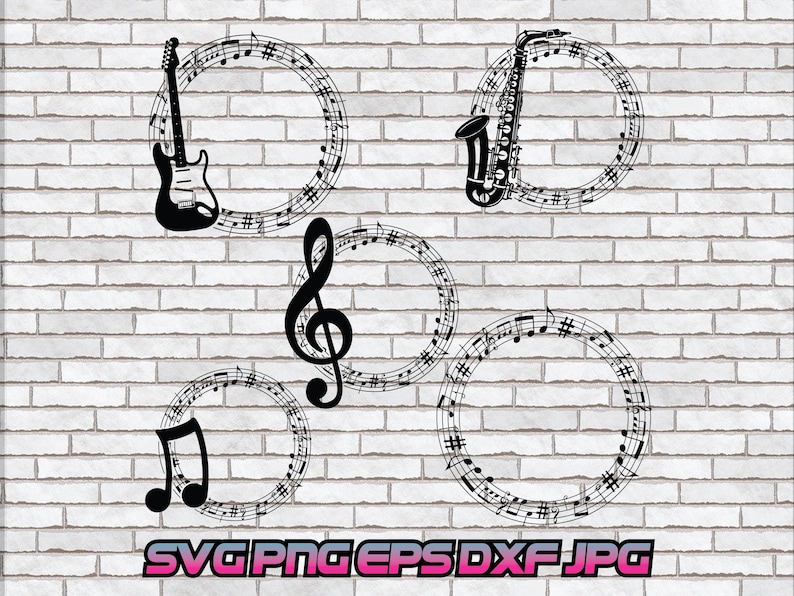 Circle Monogram Border Frame Music Notes Song Gift for Music Lover ...