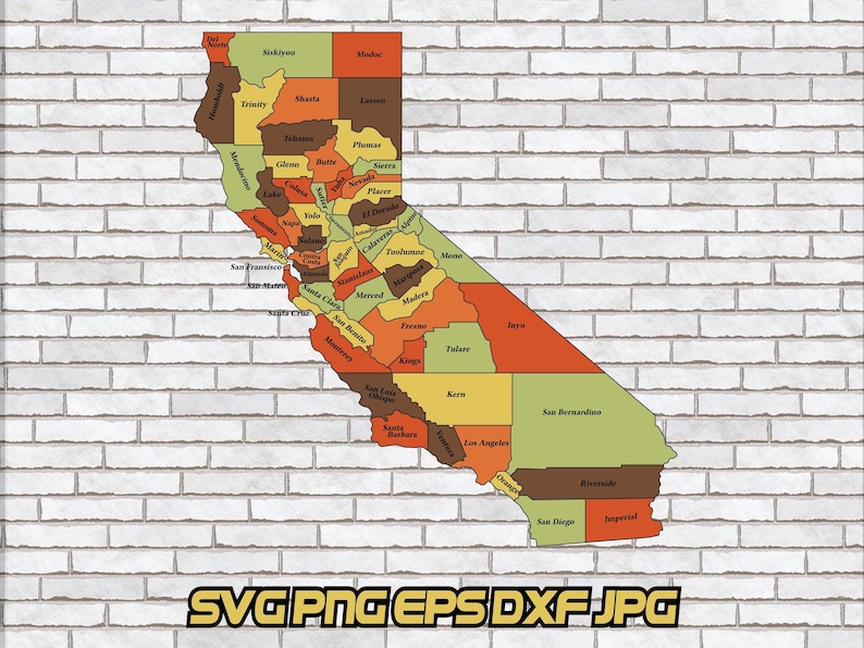 California County Map png, Counties Map svg, 6 Designs Included, State ...