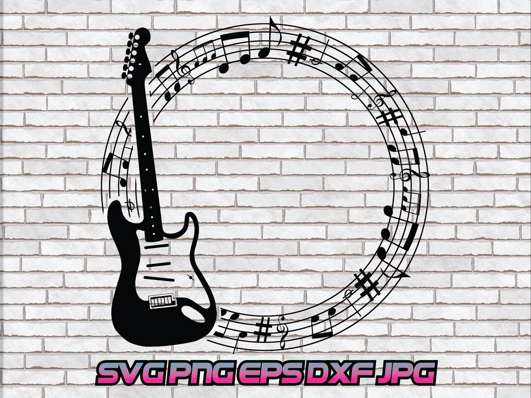 Circle Monogram Border Frame Music Note Song Gift for Guitar Lover ...