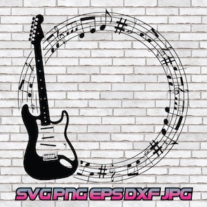 Circle Monogram Border Frame Music Note Song Gift for Guitar Lover ...