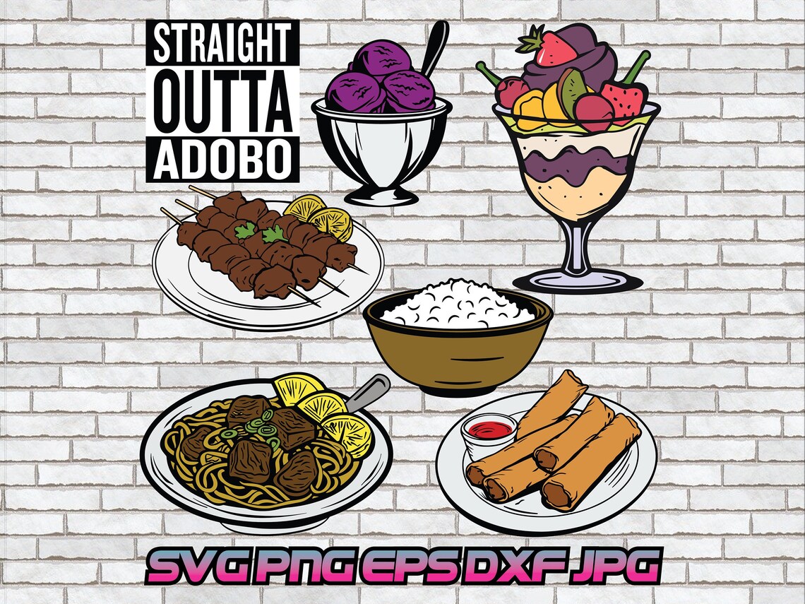 Filipino Food SVG, Lumpia Clipart, Adobo, Pancit, Rice, Halo Halo, Ube ...