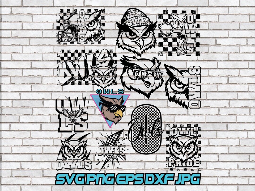 Owls Svg Bundle, Owl Cheer Png, Mascot, Football, Gameday, Checkered ...