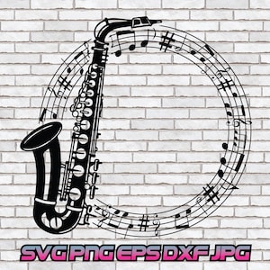 Circle Monogram Border Frame Music Note Song Gift Saxophone Lover Choir ...