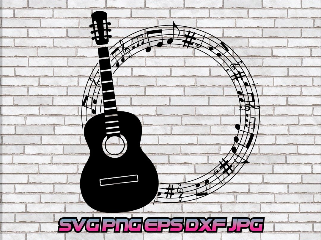 Circle Monogram Border Frame Music Note Song Gift for Guitar Lover ...