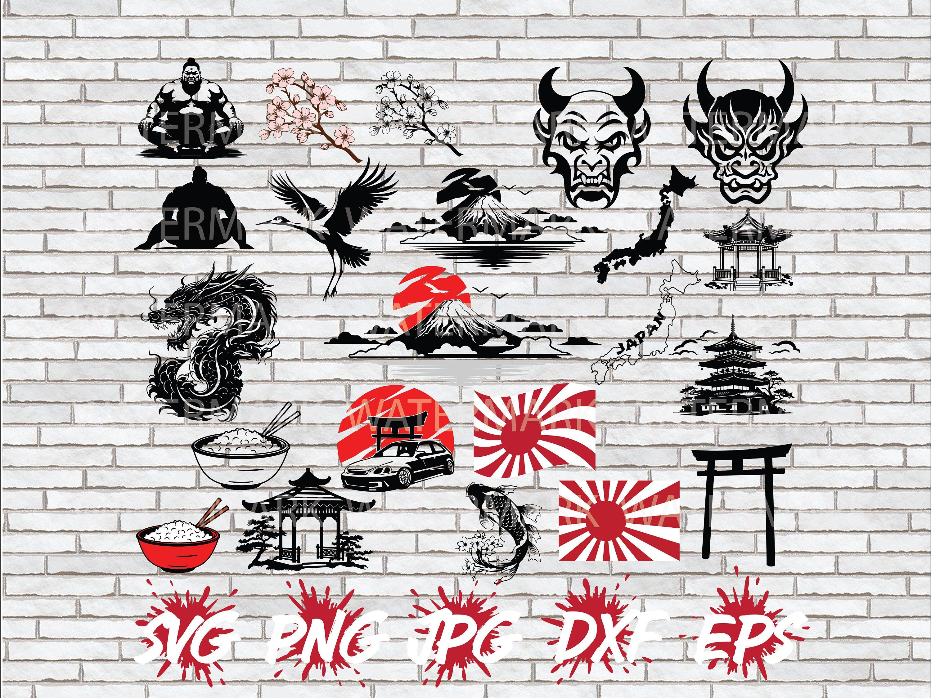 Japan SVG Bundle, Japan Vector, Japan Flag, Sumo, Map, Crane, Japanese ...