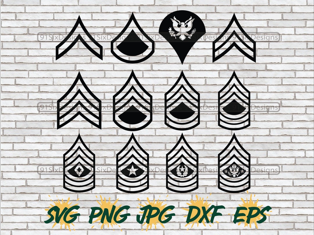Army Enlisted Rank Insignia SVG, Ranking Clipart Cut File, Cricut Silhouette Download, Military ...