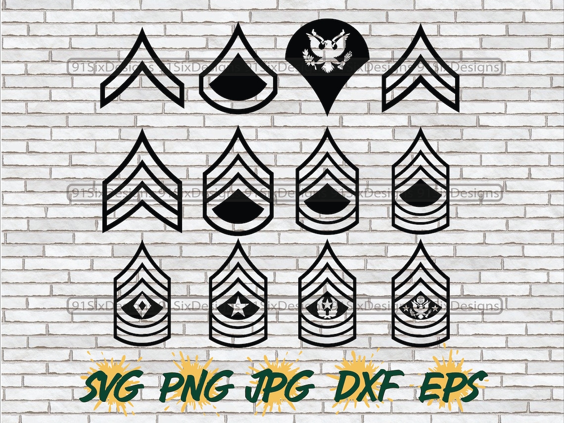 Army Enlisted Rank Insignia SVG, Ranking Clipart Cut File, Cricut ...