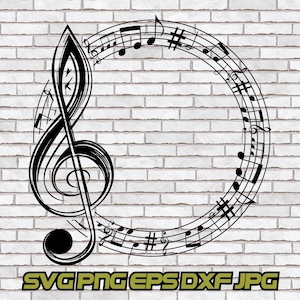 Circle Monogram Border Frame Music Notes Song Gift for Music Lover ...