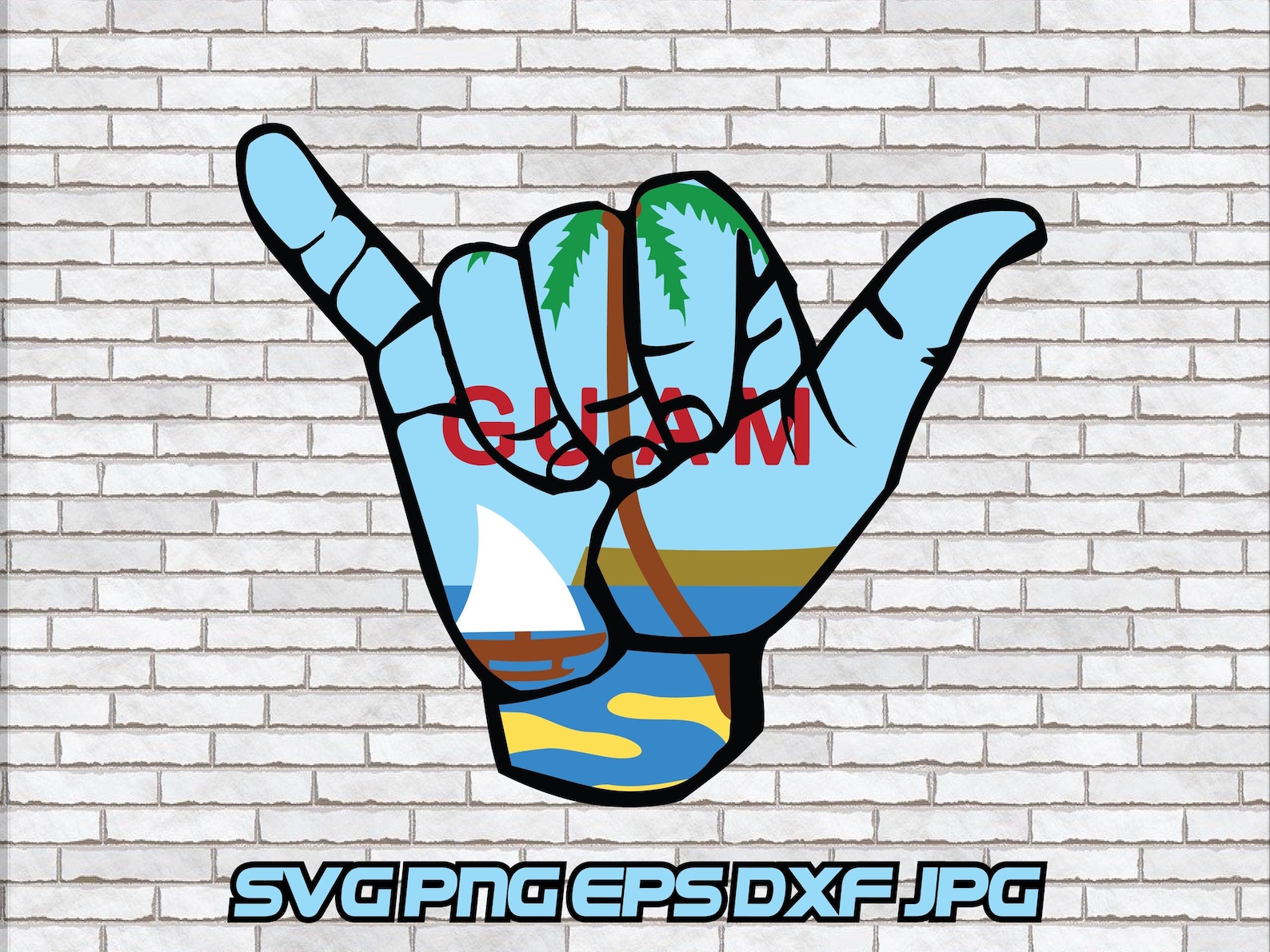 Guam Svg, Guam Flag Vector, Shaka Hand, Guam Crest of Flag, Cut File ...