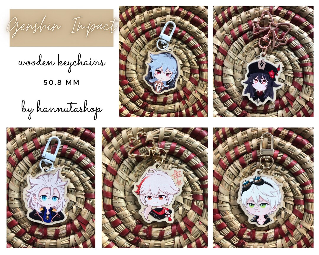 GENSHIN IMPACT Wooden Keychains razor Hutao Albedo Kazuha - Etsy