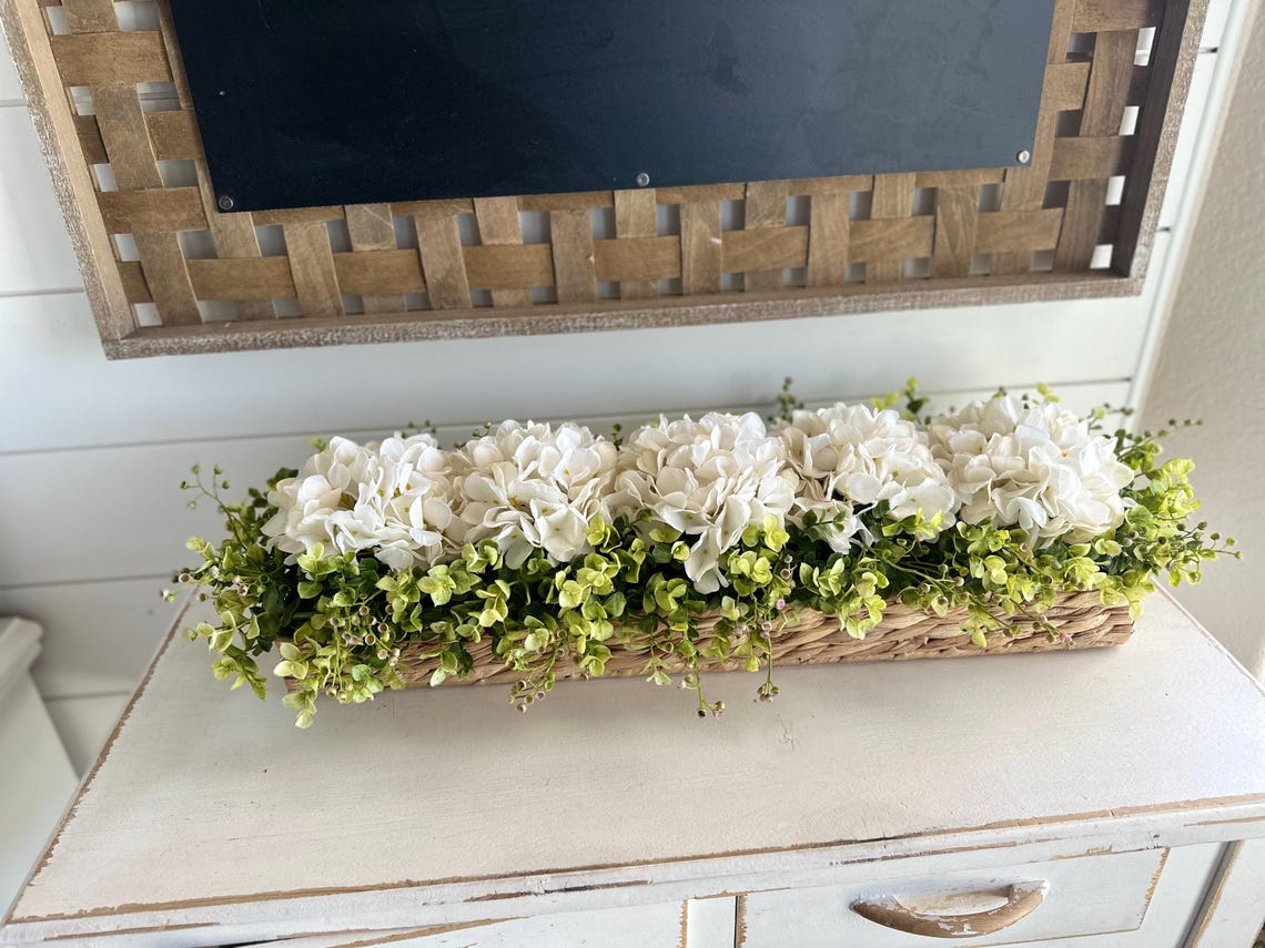 Beach Boho Floral Arrangement Hydrangea, Dining Room Table Centerpiece ...
