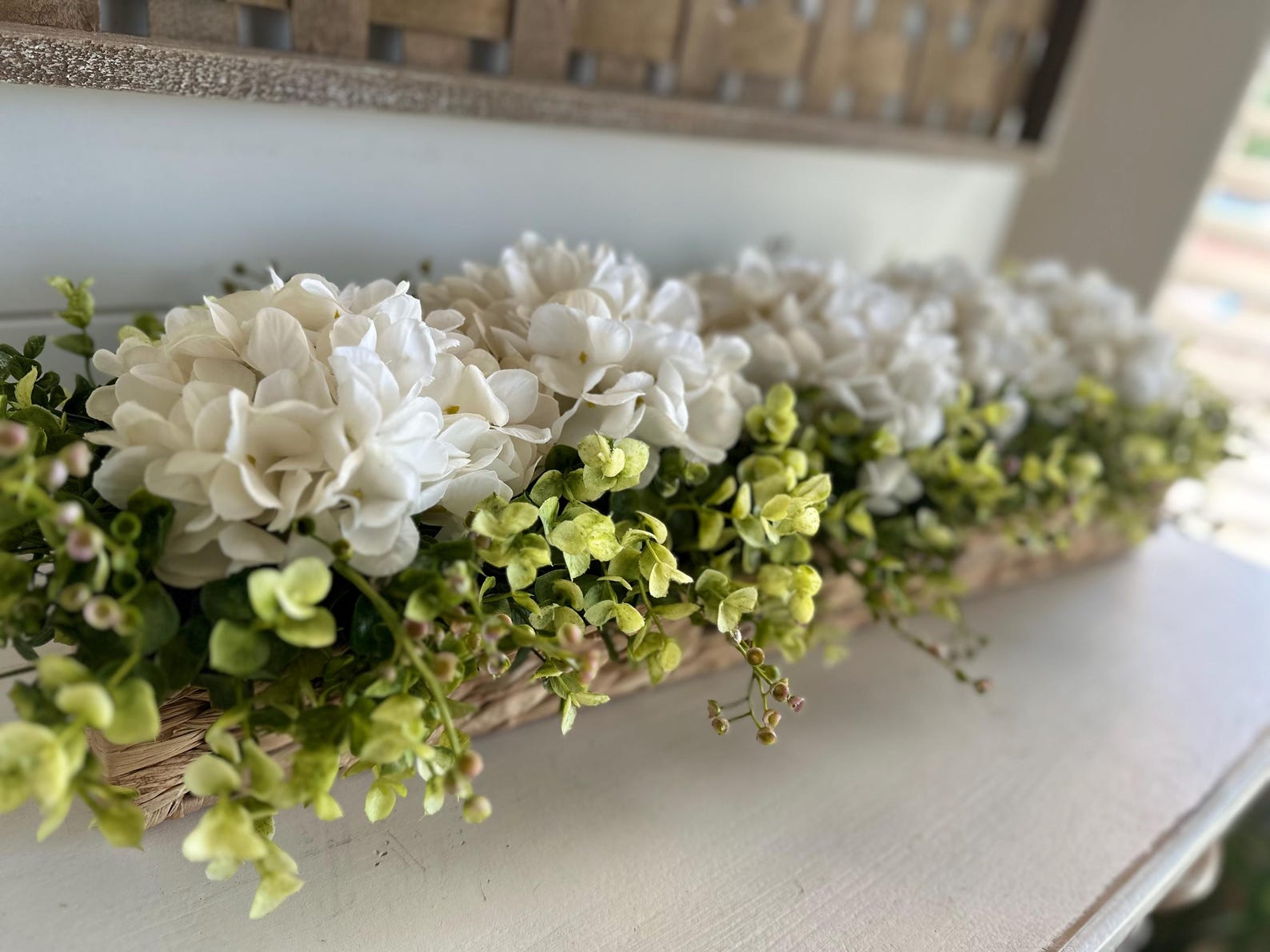 Beach Boho Floral Arrangement Hydrangea, Dining Room Table Centerpiece ...